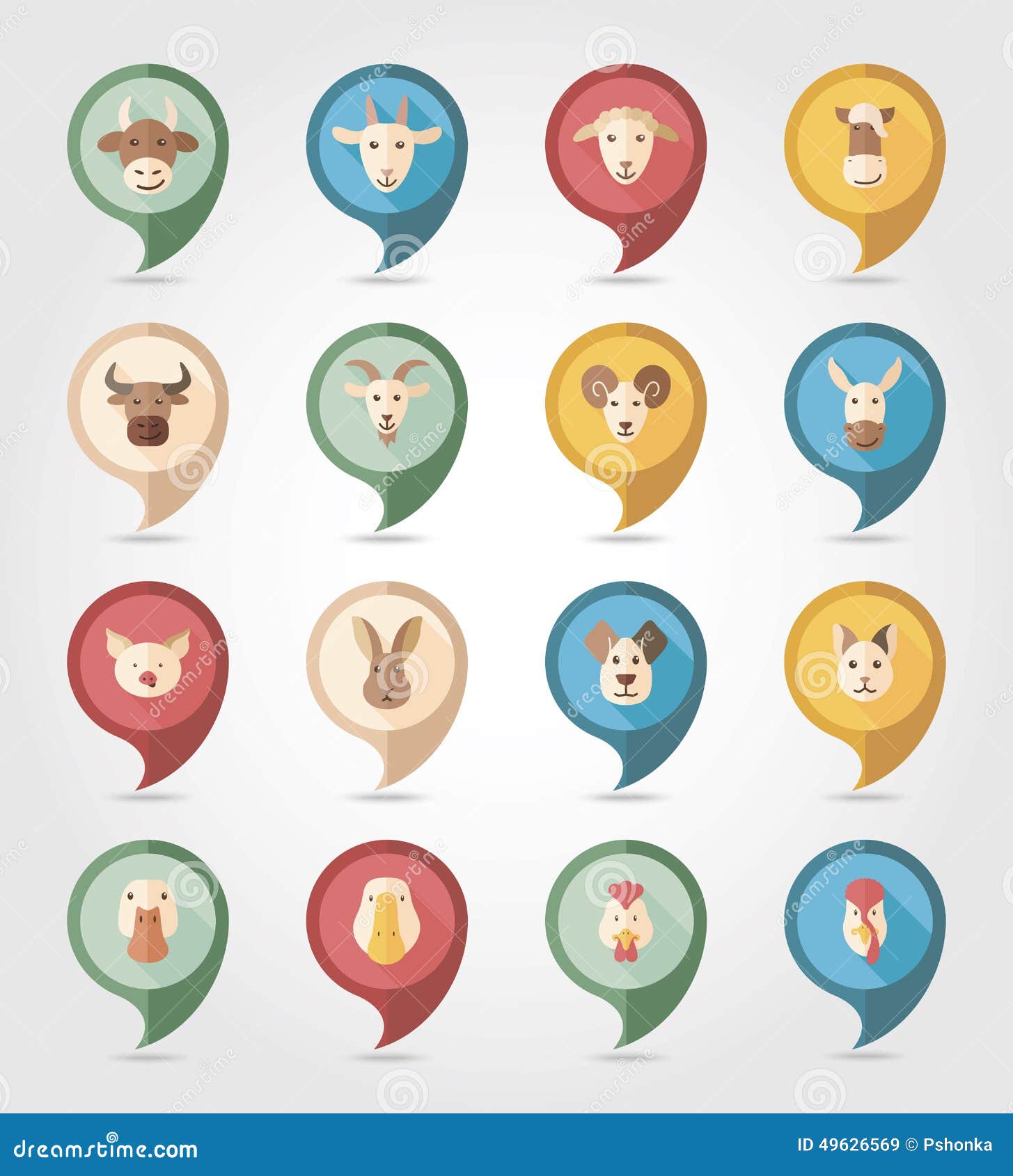 Farm Animals Mapping Pins Icons Stock Vector - Illustration of goose ...
