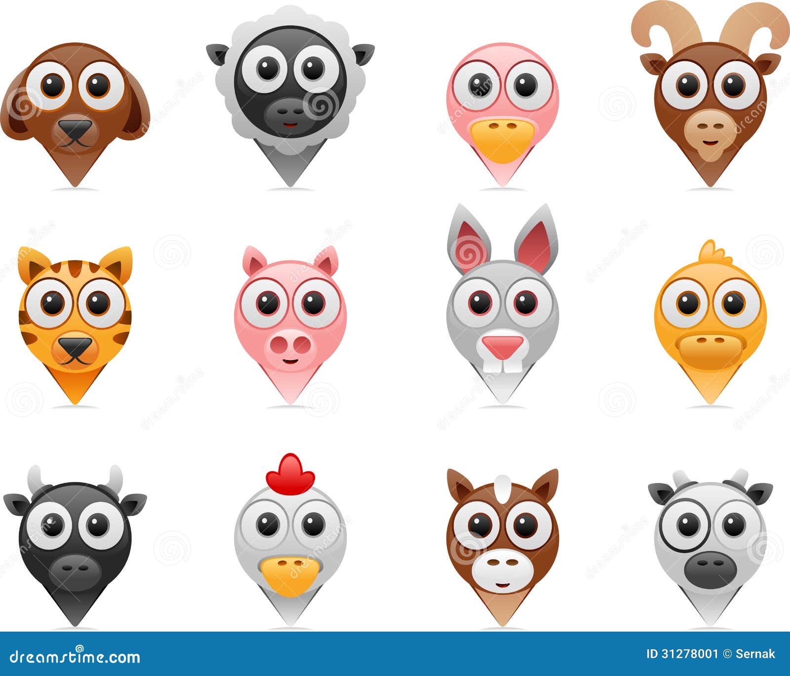 Farm animals pointer icons stock vector. Illustration of cute - 31278001