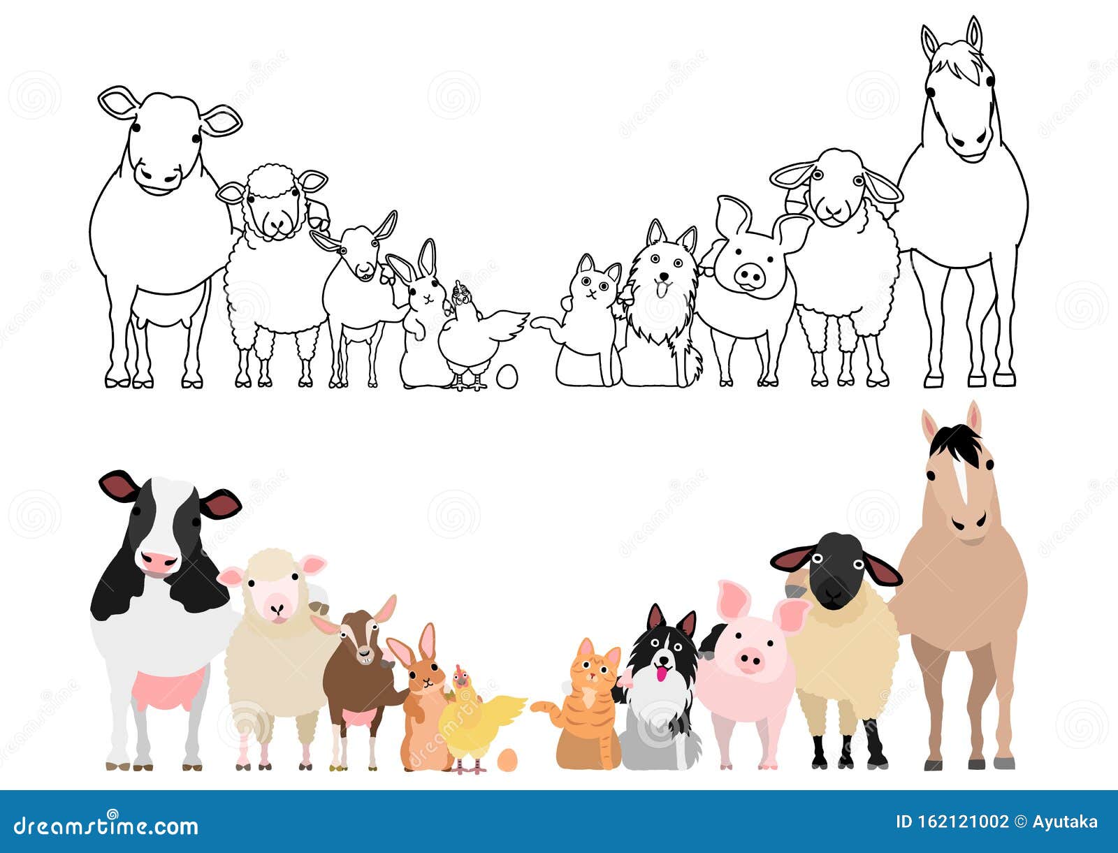 Farm Animals In A Row Vector Illustration | CartoonDealer.com #162121002