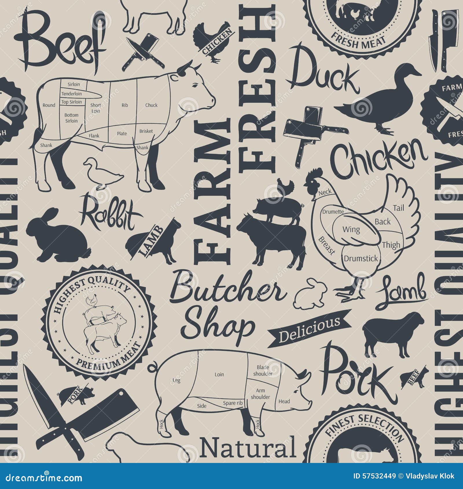 Meat Cut Charts. Cow, Butcher Shop, Beef. Vector Illustration ...