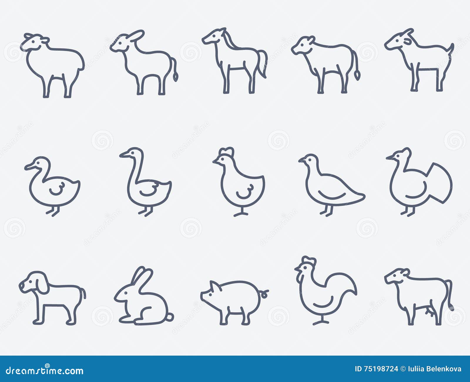 Farm Animals Set. Domestic Livestock. Horse, Cow, Hen And Chicken ...