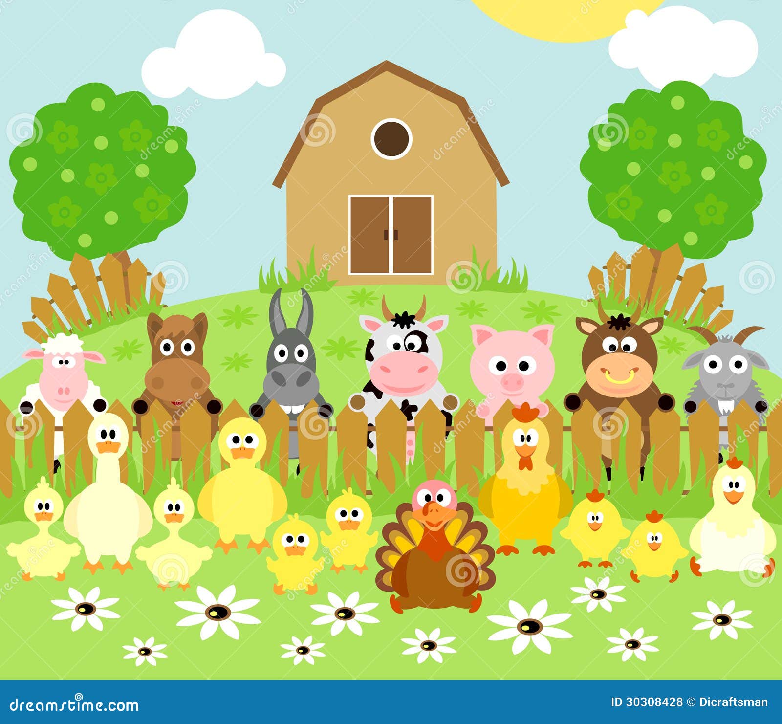 Farm Background with Animals Stock Vector - Illustration of color, farm ...