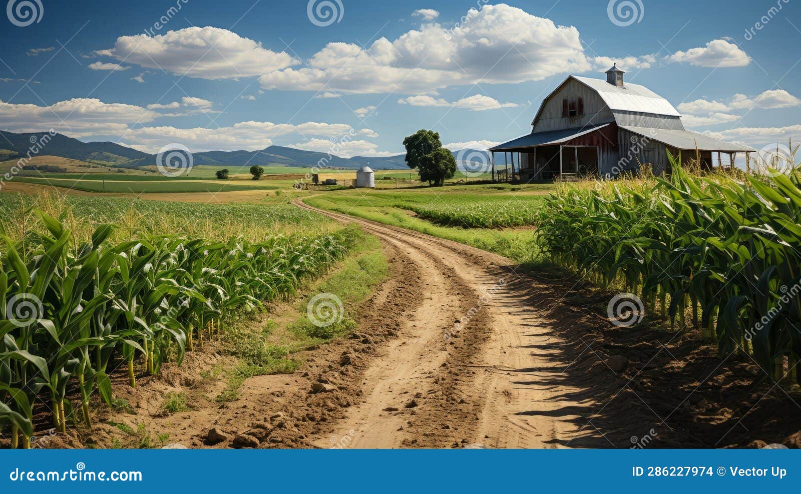 A Farm with a Barn and Corn Field. Generative AI. Stock Photo - Image ...