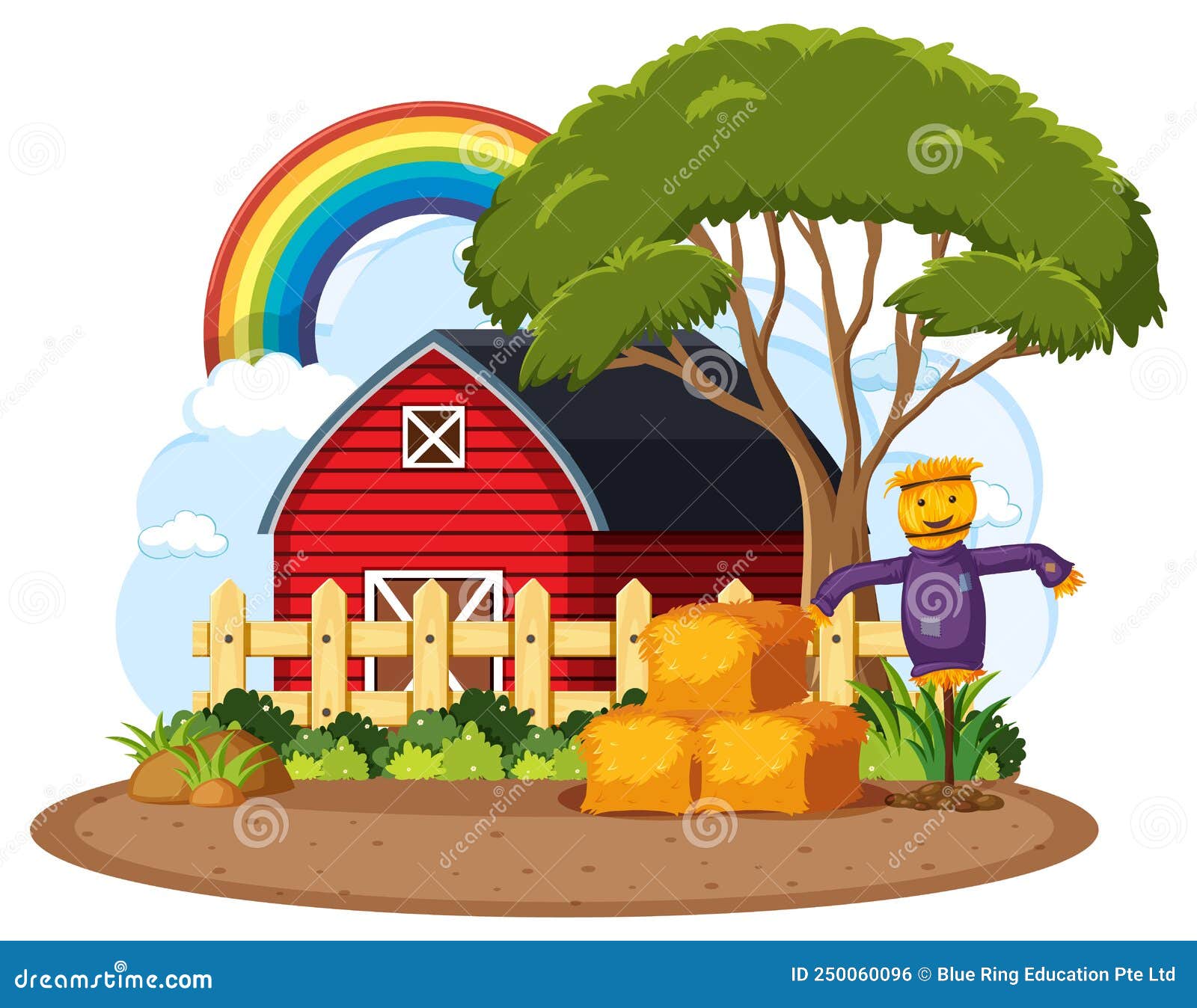 Farm Barn with Tree and Rainbow Stock Vector - Illustration of artistic ...