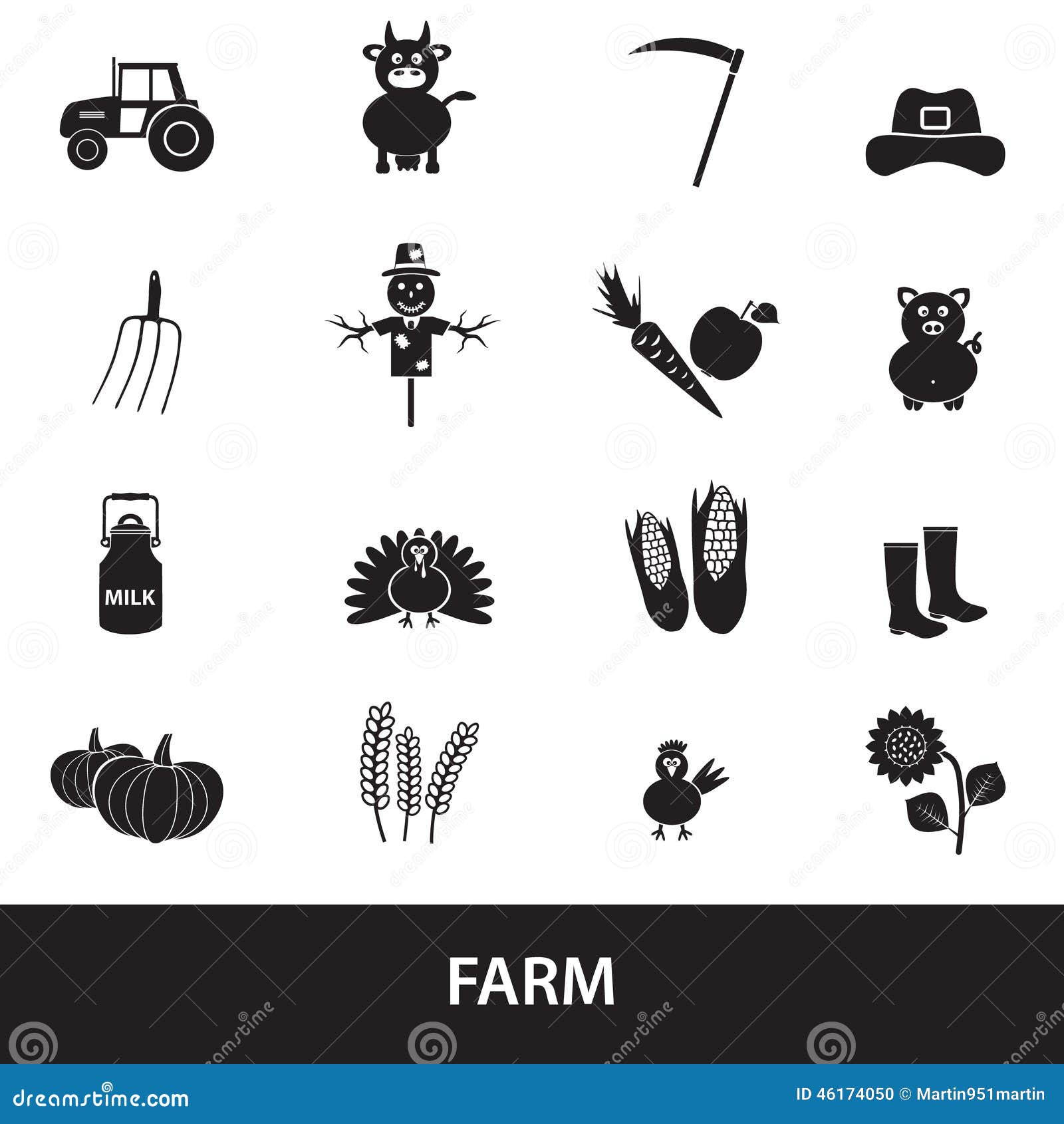 Farm Black Simple Icons Set Vector Stock Vector - Illustration of food ...