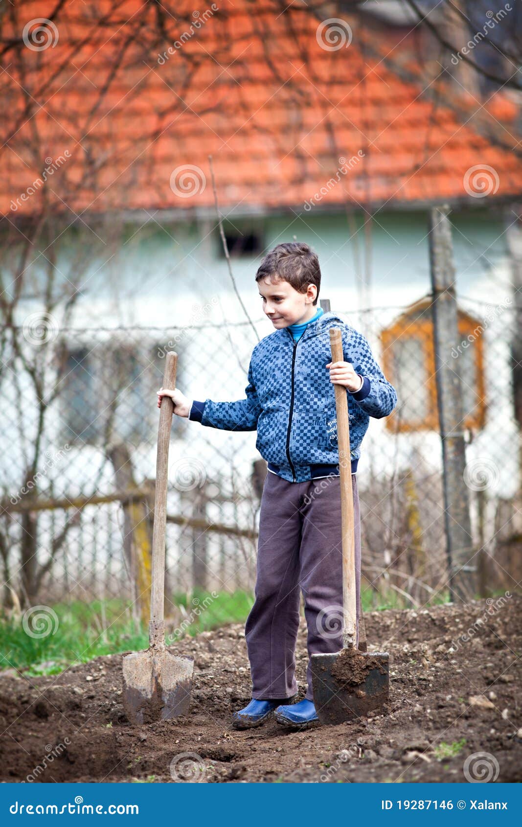 Farm Boy Digging with a Shovel Stock Photo - Image of alone, nature ...