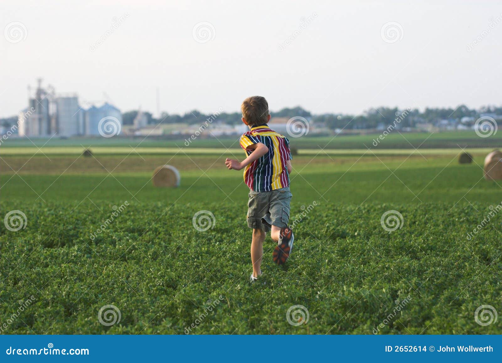 Farm Boy Running through Field Stock Photo - Image of childhood, copy ...