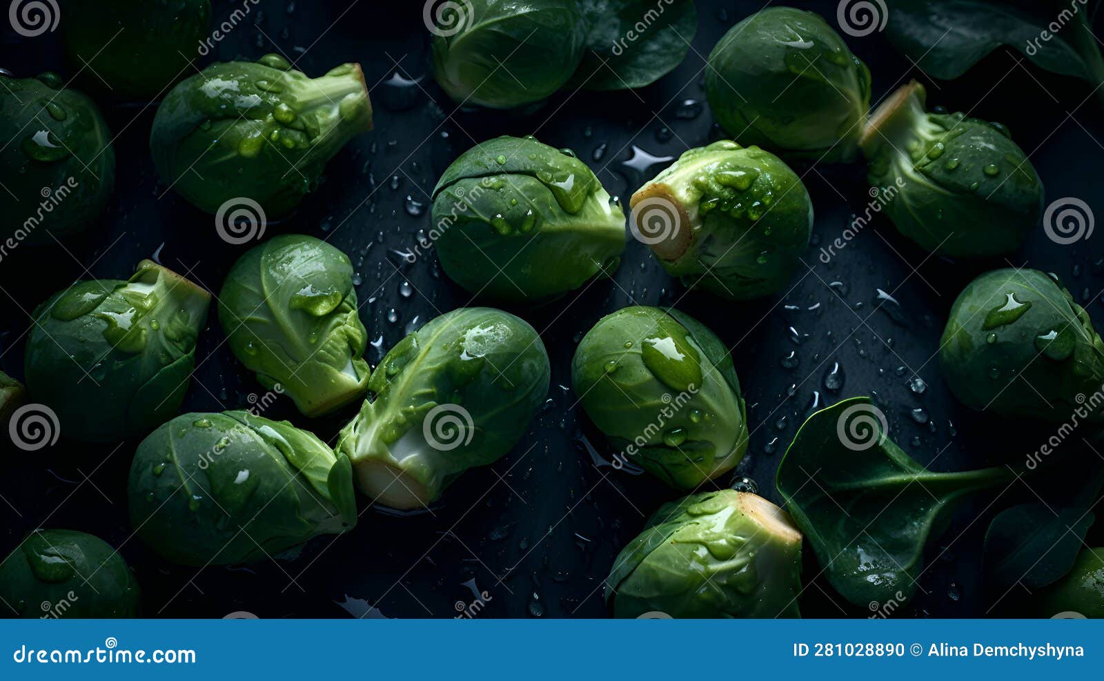 Farm Brussels Sprouts with Water Drops, Banner, Generative AI Stock ...