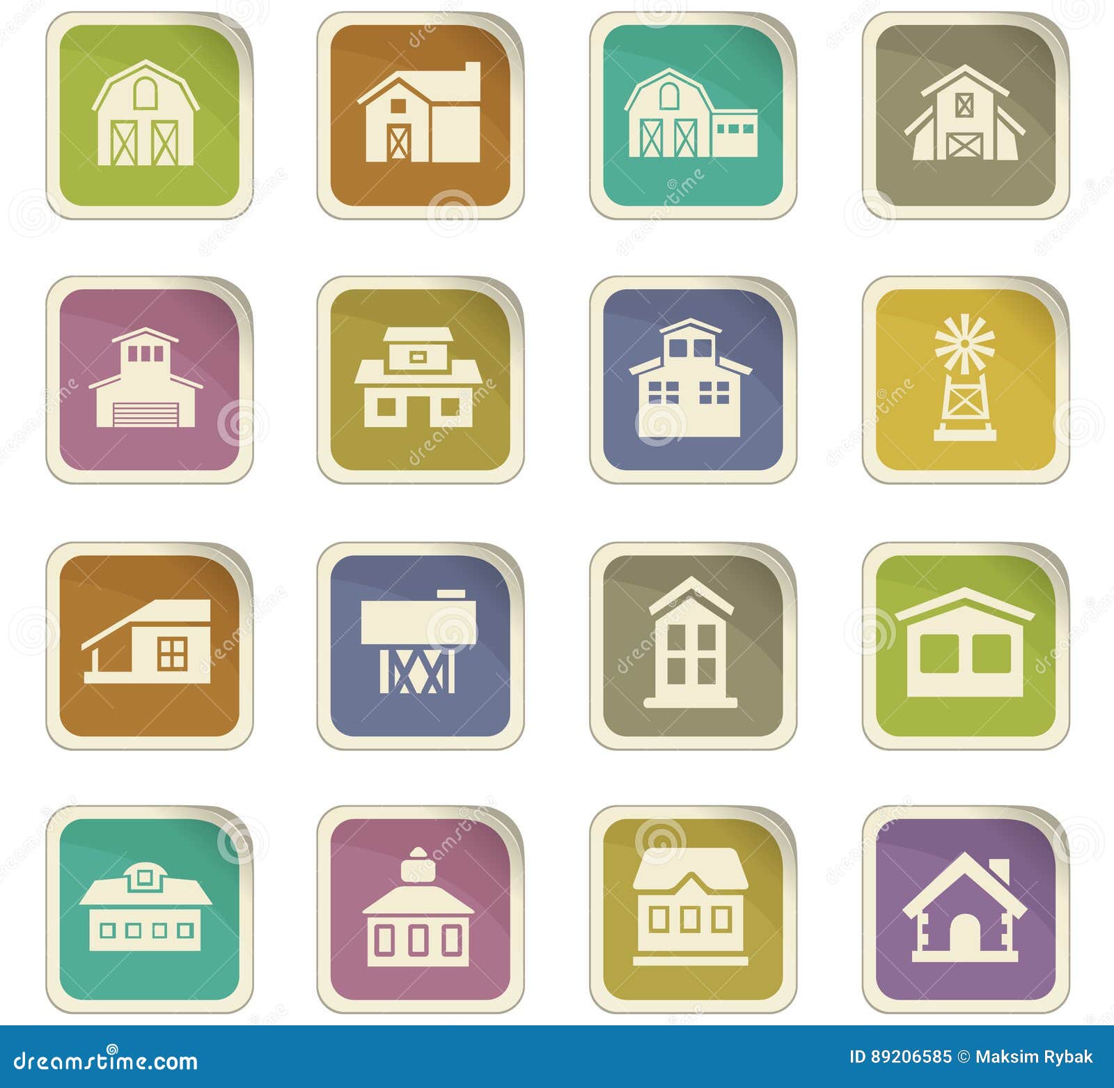 Farm building icon set stock illustration. Illustration of barn - 89206585