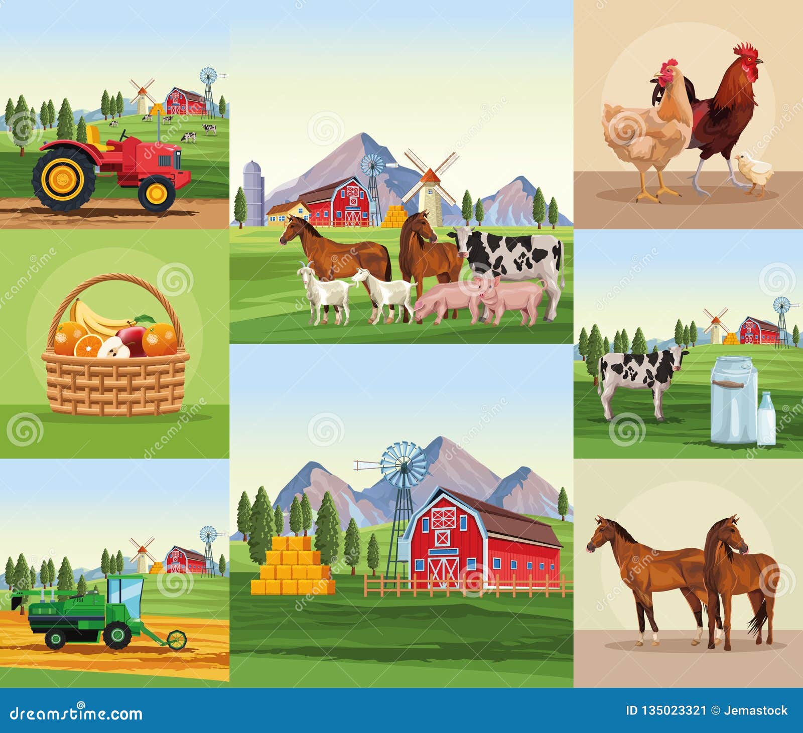Farm cartoons set stock vector. Illustration of banner - 135023321