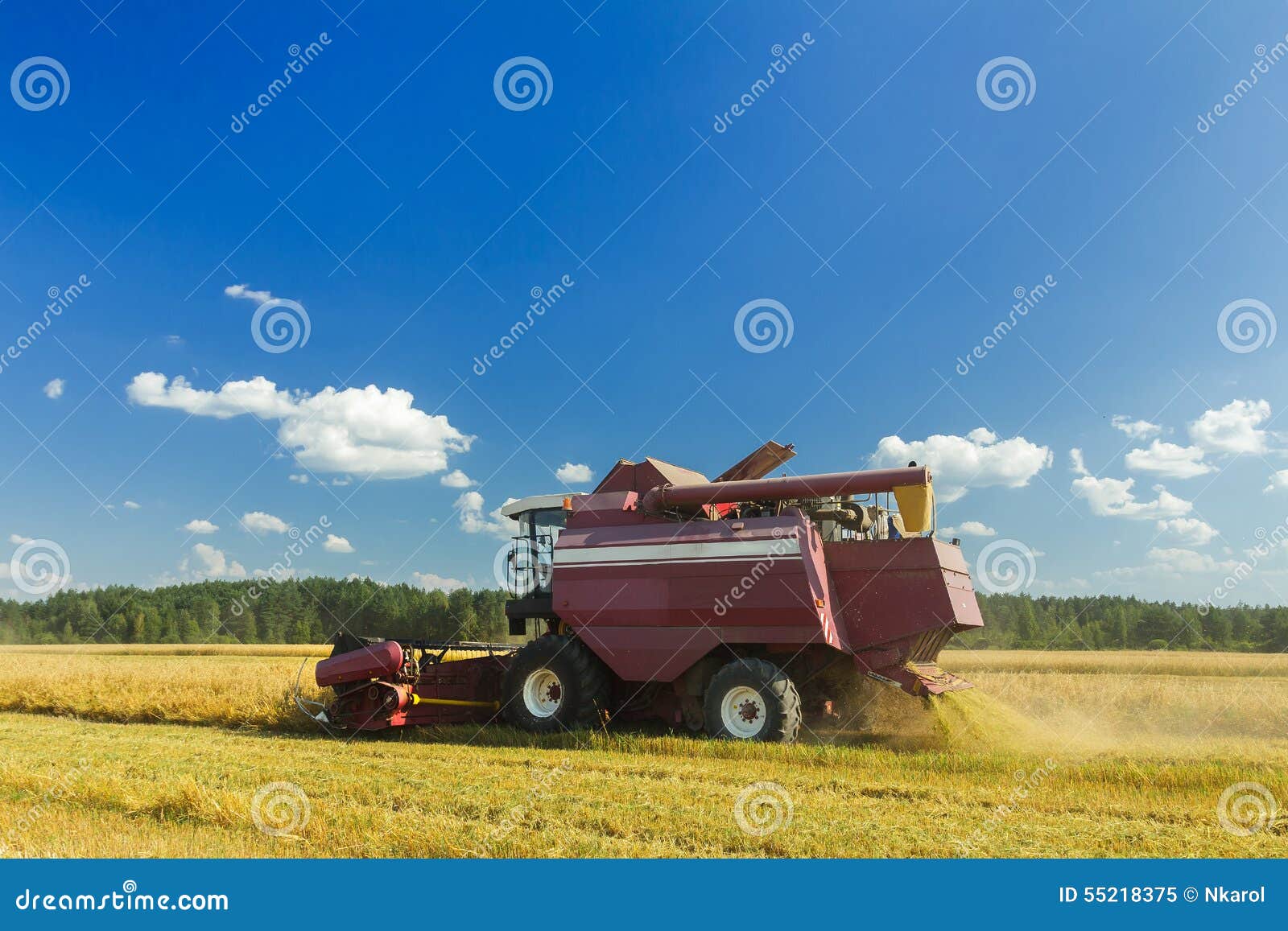 Farm Combine Harvester with Elevator To Upload Cereal into Trailer ...