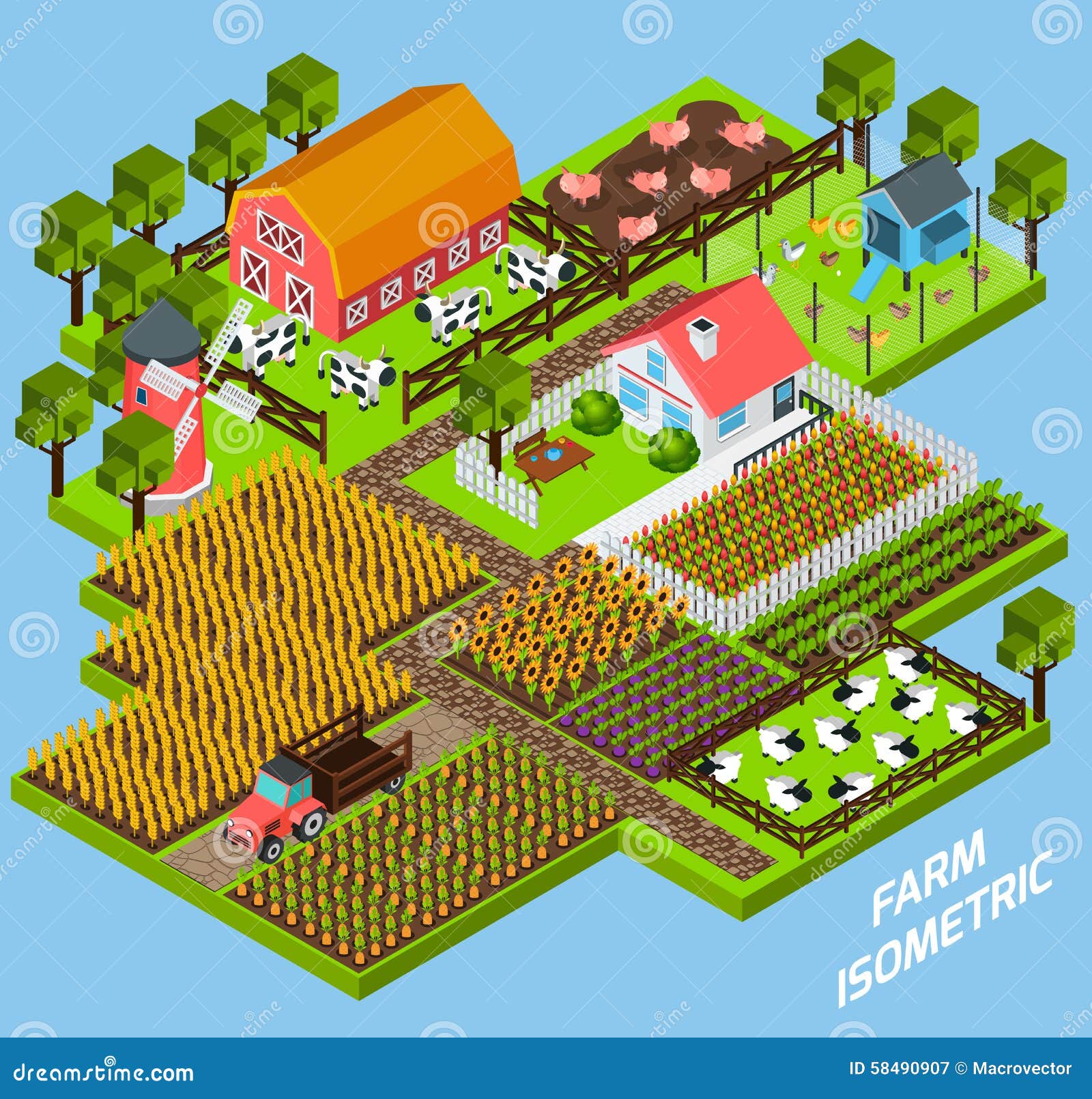 Farm Complex Isometric Blocks Composition Stock Vector - Illustration ...