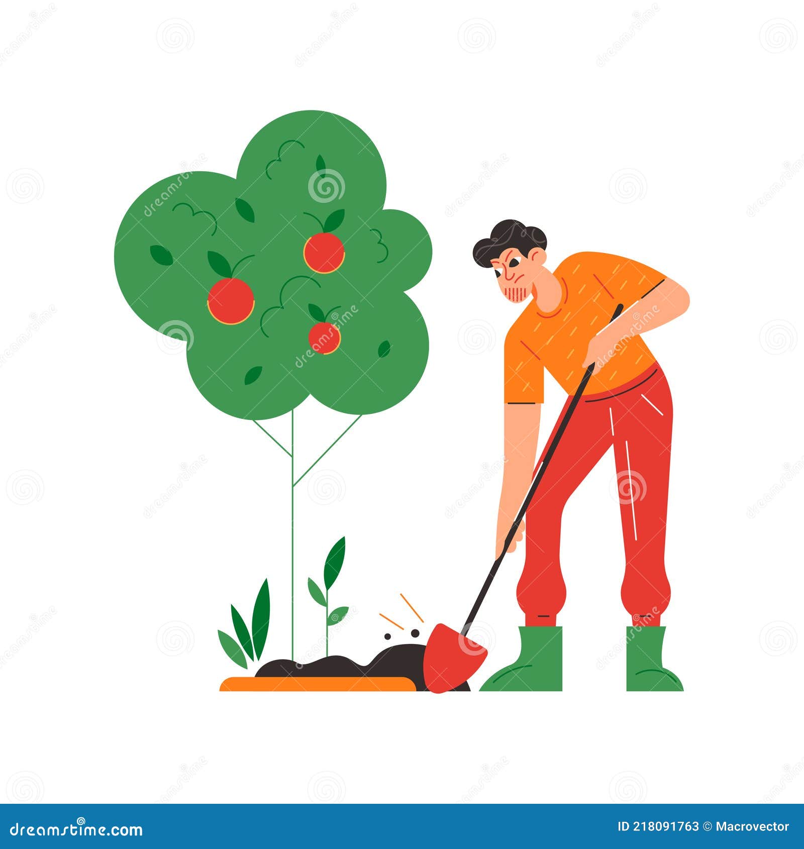 Digging Under Tree Composition Stock Vector - Illustration of worker ...