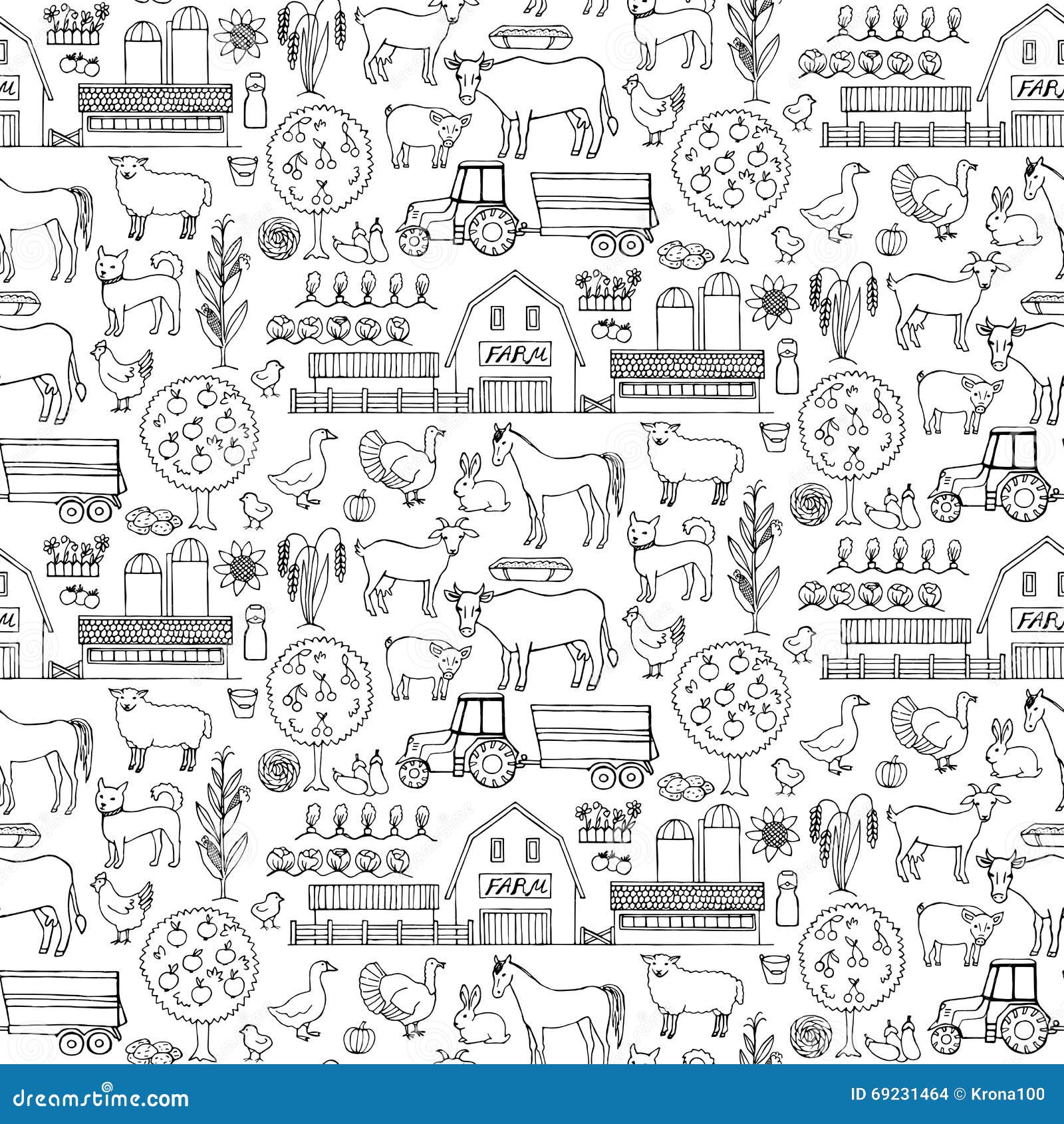 Farm Doodle Seamless Pattern Stock Vector - Illustration of mammal ...