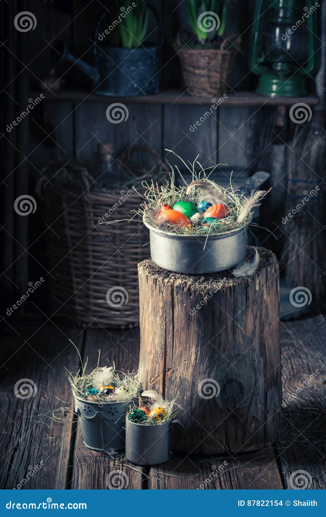 Farm Easter Eggs in the Rustic Cottage Stock Photo - Image of ...