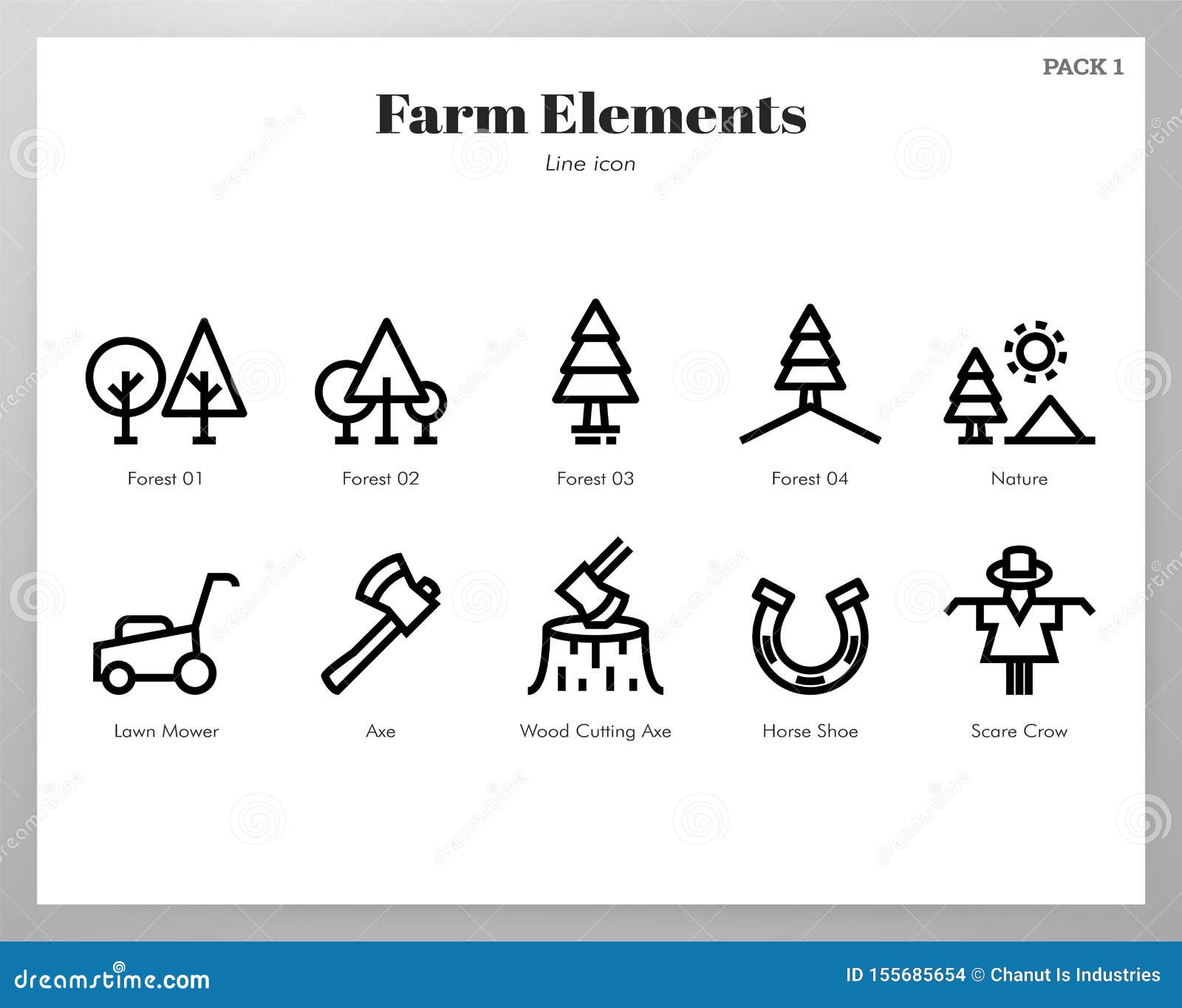 Farm elements Line pack stock vector. Illustration of woods - 155685654