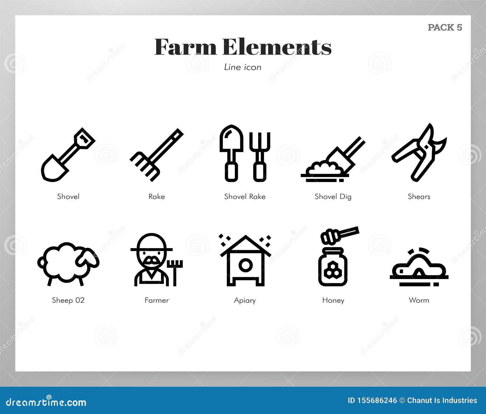 Farm elements Line pack stock vector. Illustration of tree - 155686246