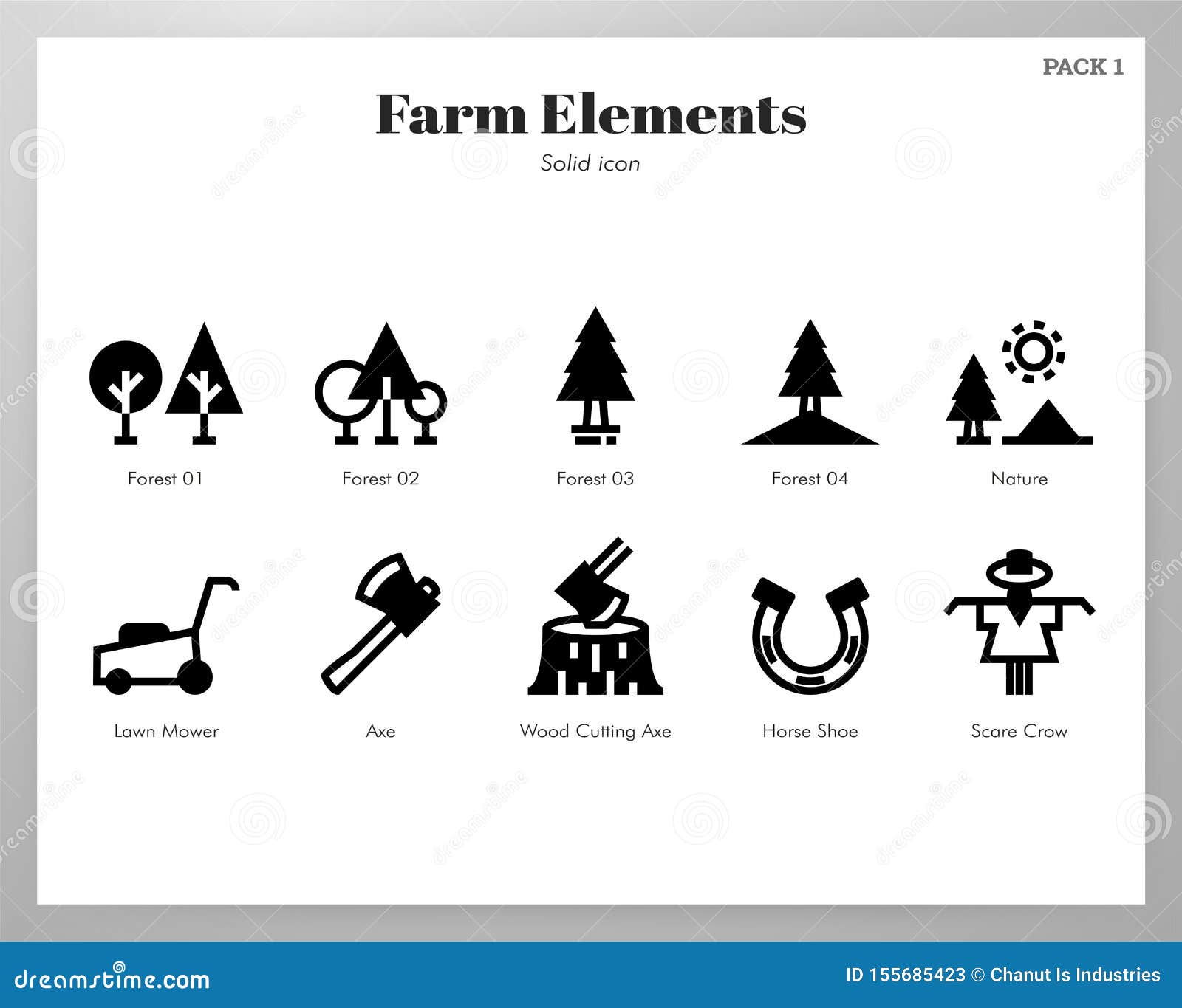 Farm elements Solid pack stock vector. Illustration of scarecrow ...