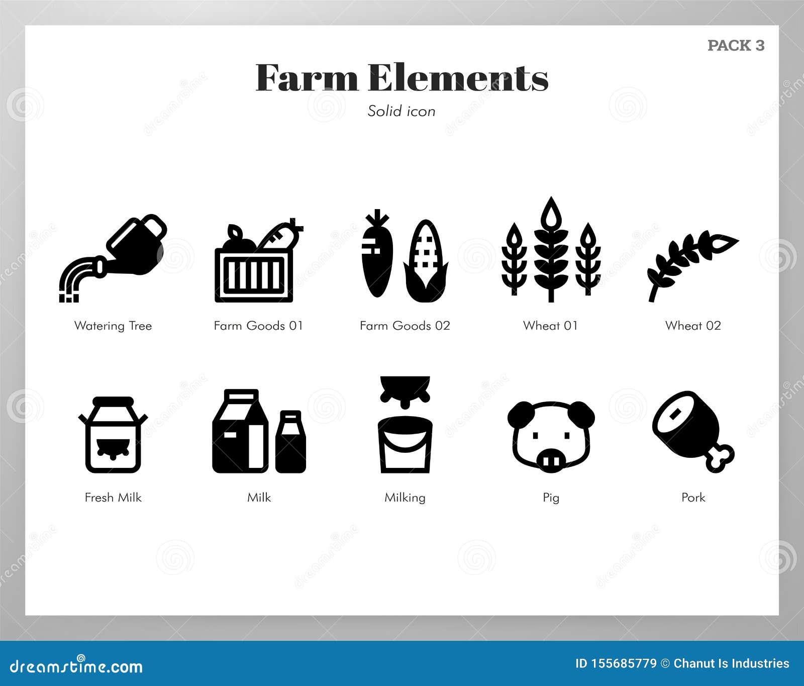 Farm elements Solid pack stock vector. Illustration of goods - 155685779