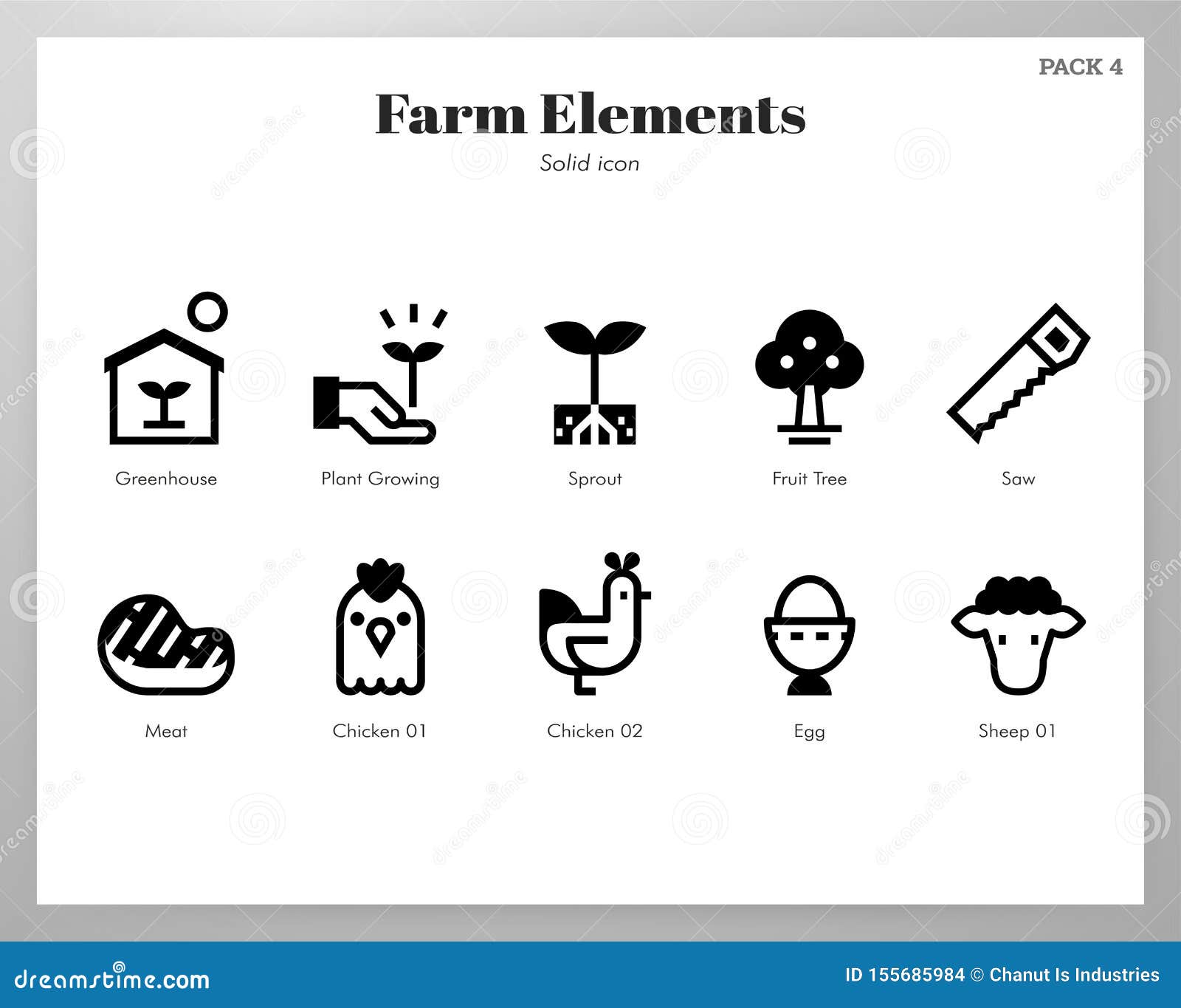 Farm elements Solid pack stock vector. Illustration of tree - 155685984