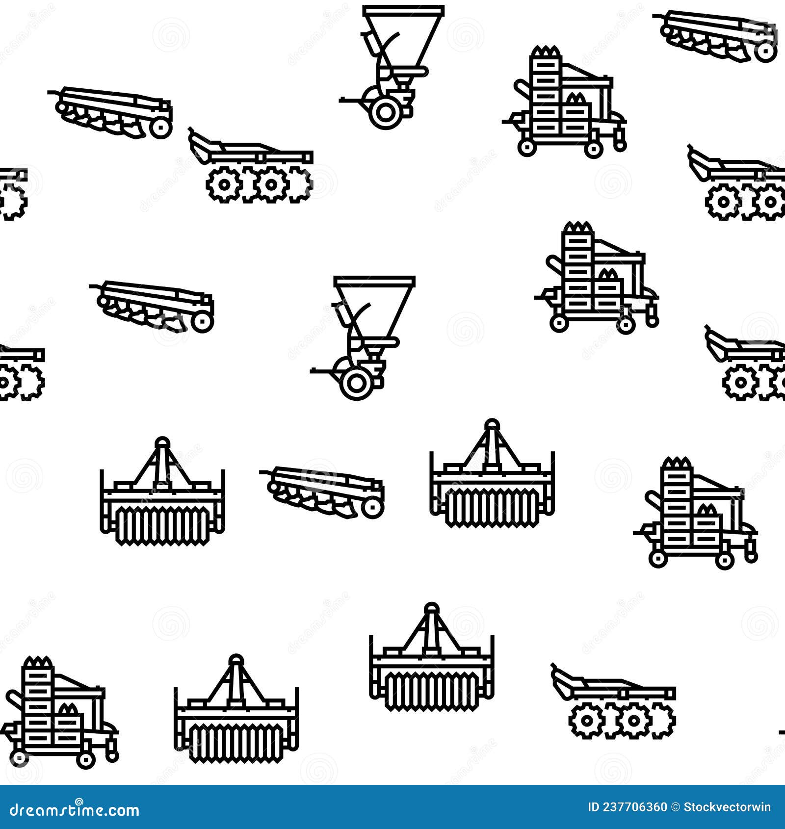 Farm Equipment and Transport Vector Seamless Pattern Stock Vector ...