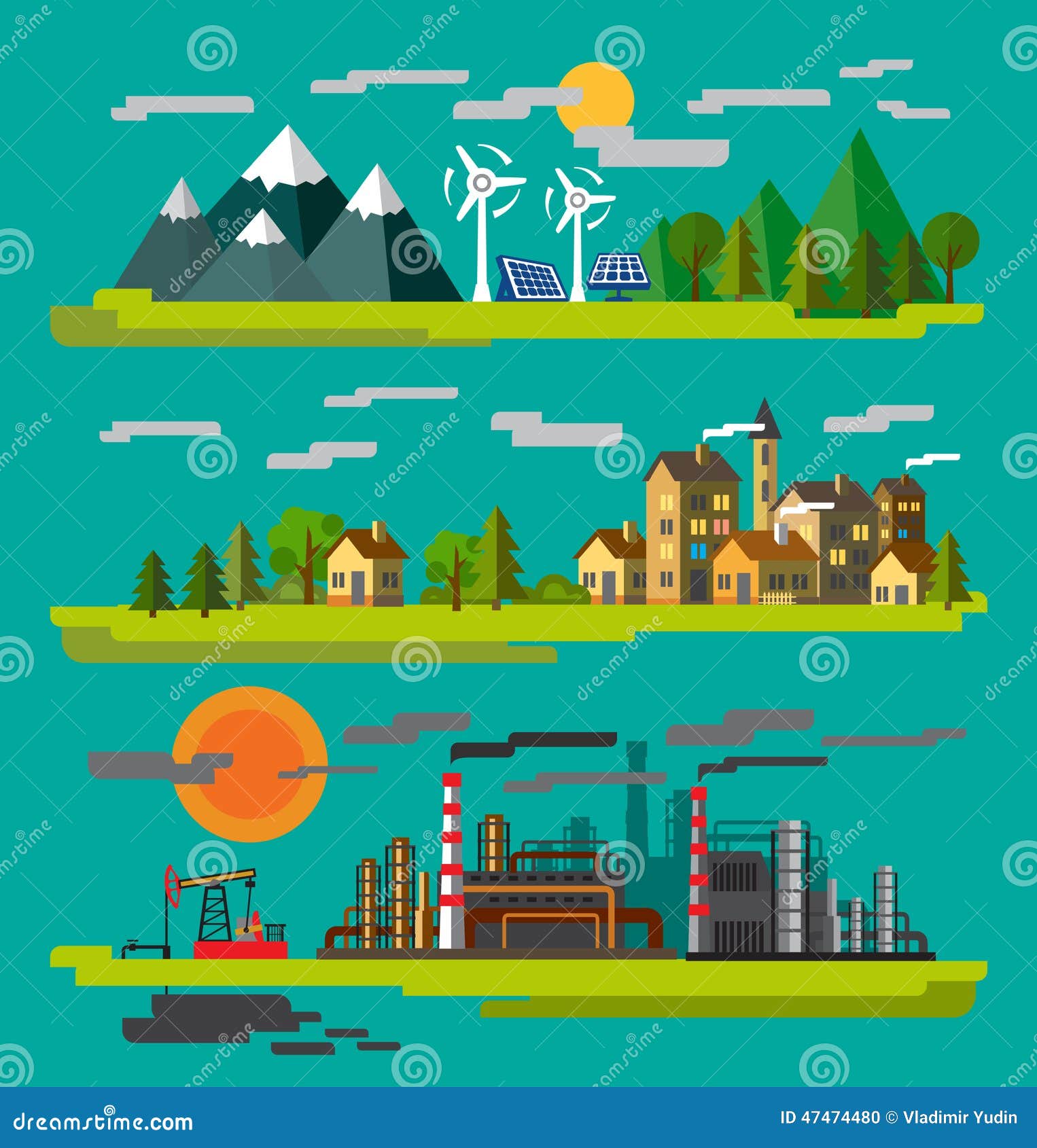 Farm and factory stock vector. Illustration of flat, plant - 47474480