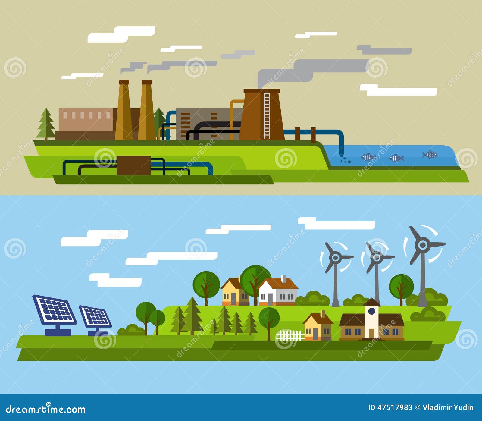 Farm and factory stock vector. Illustration of ecology - 47517983