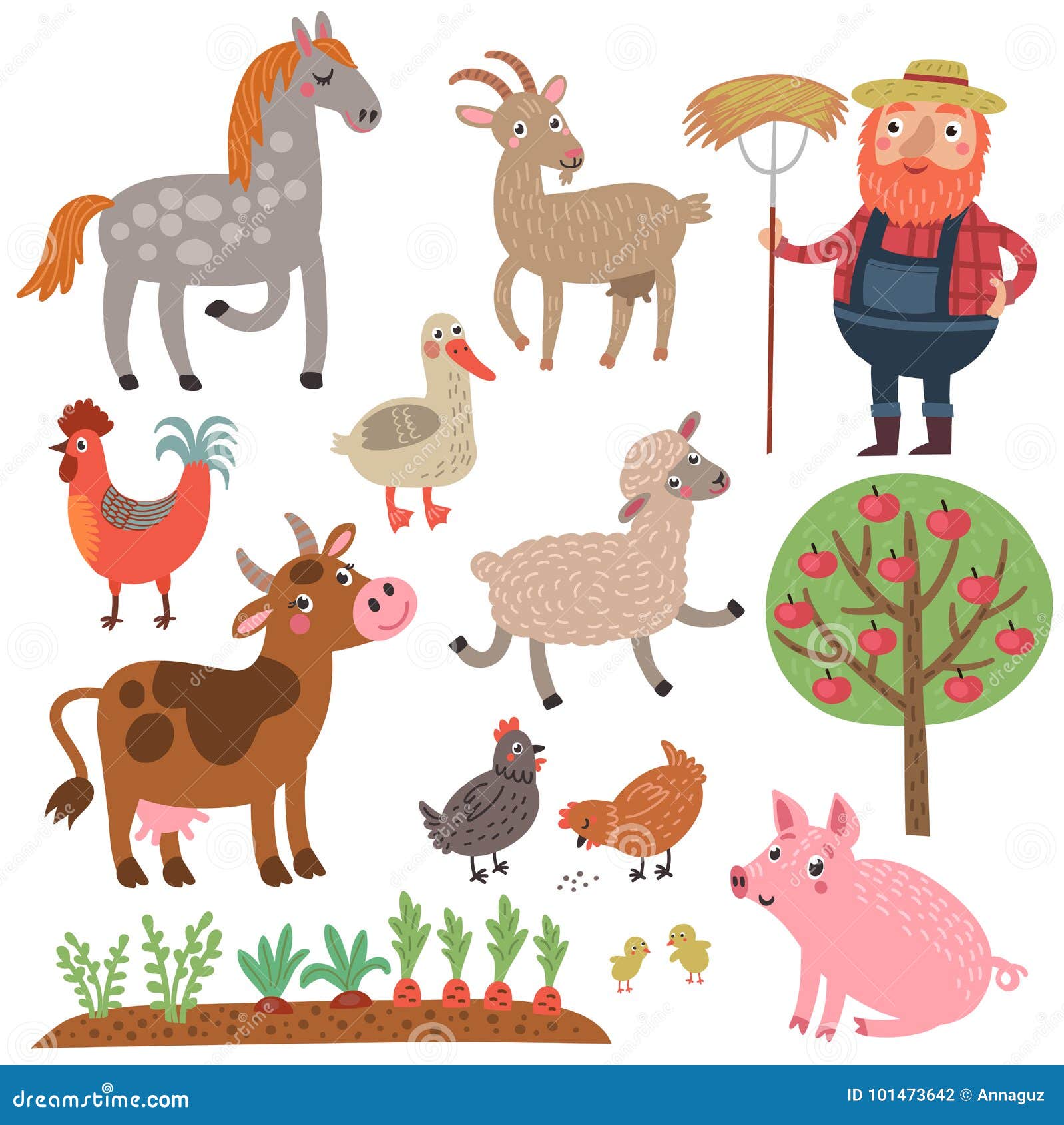 Farmer and Animals. Farm. Vector Set of Characters Stock Illustration ...