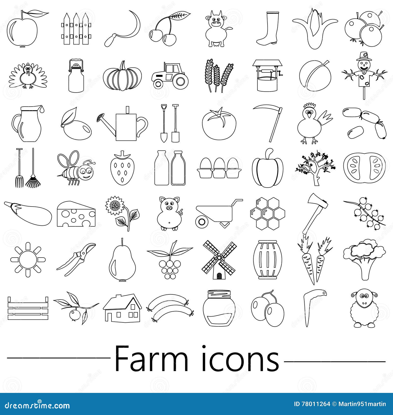 Farm and Farming Big Simple Outline Icons Set Vector Eps10 Stock Vector ...