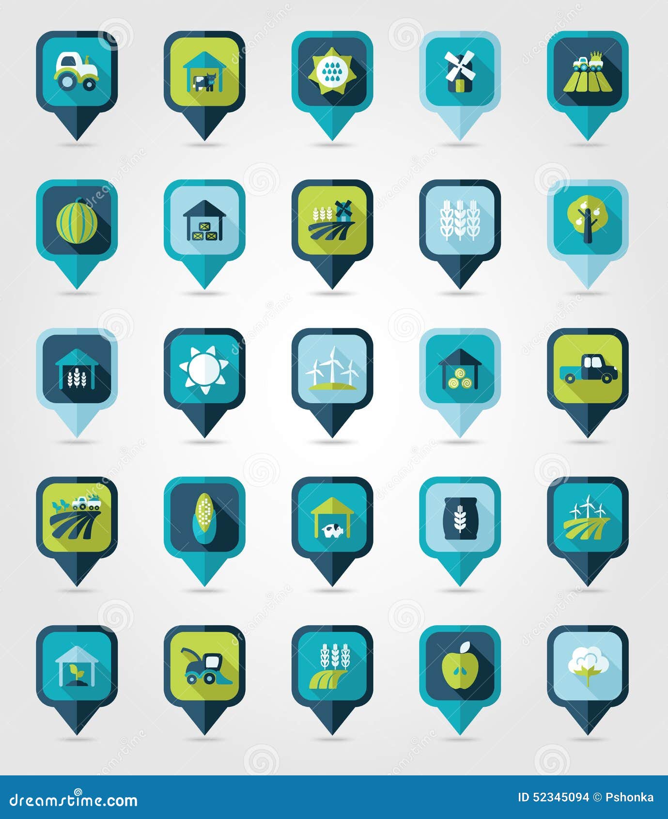 Farm Field Flat Mapping Pin Icon with Long Shadow Stock Vector ...