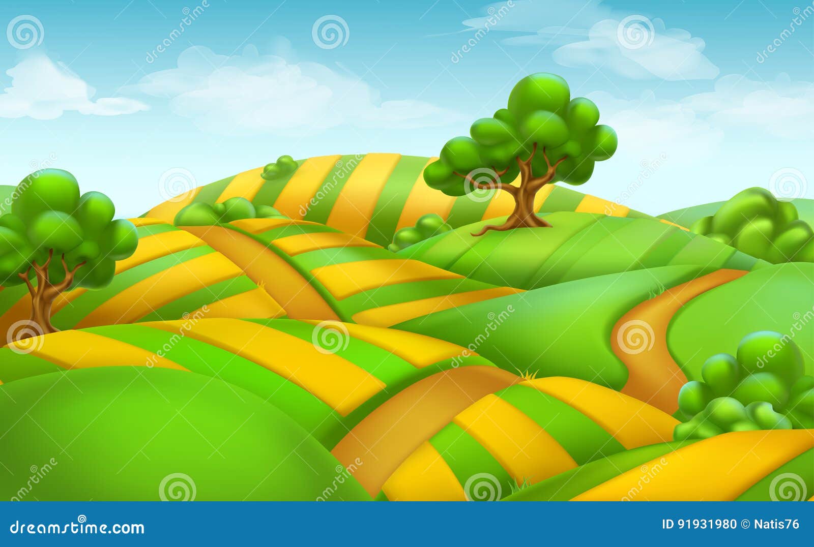 Fun In The Farm Field With Cow And Bunny, Vector Cartoon Illustration ...