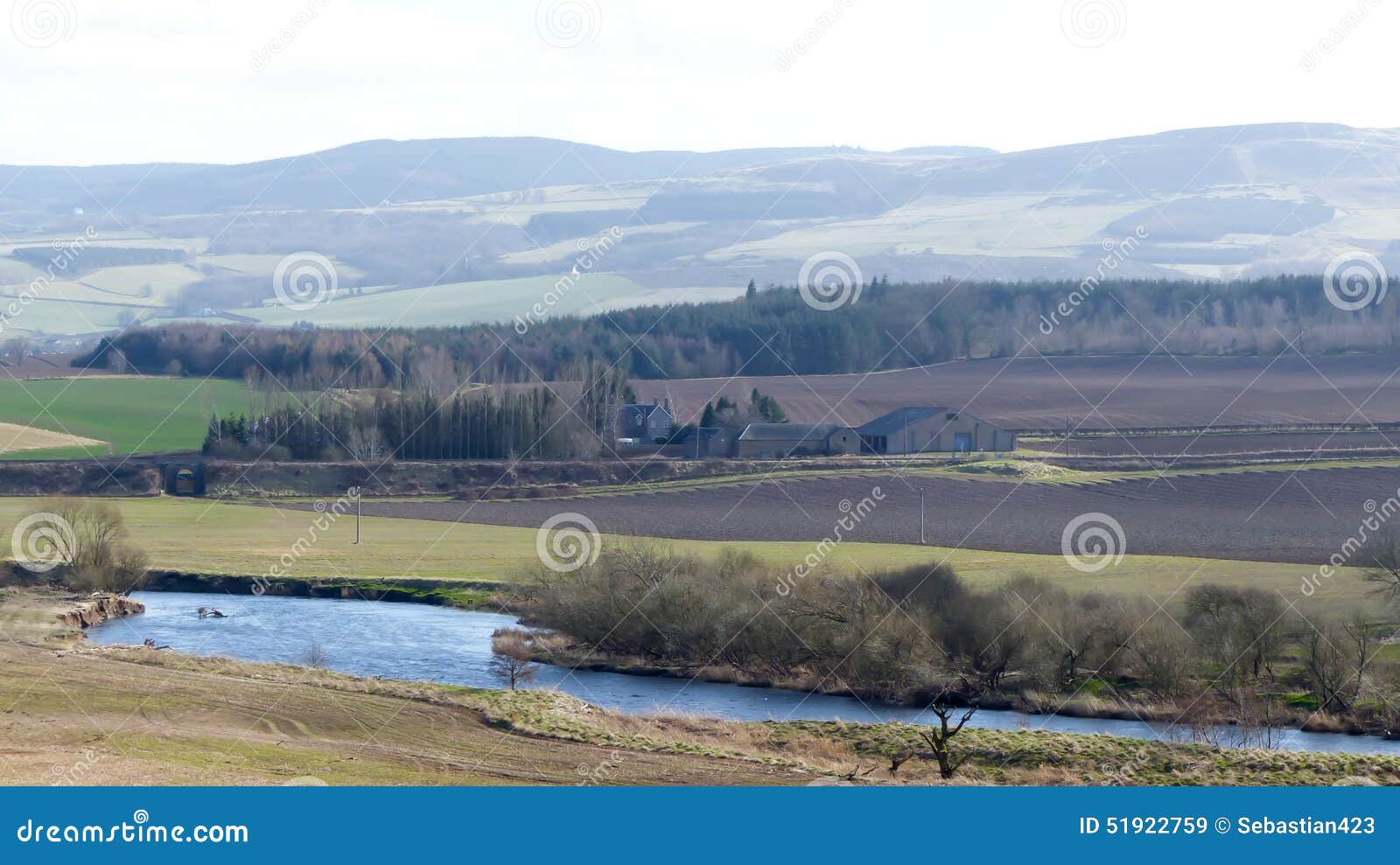 Farm, fields and river stock image. Image of front, land - 51922759