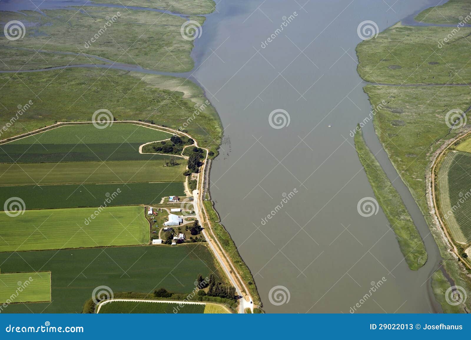 Farm and Fields by the Swamp River Stock Image - Image of river, nature ...