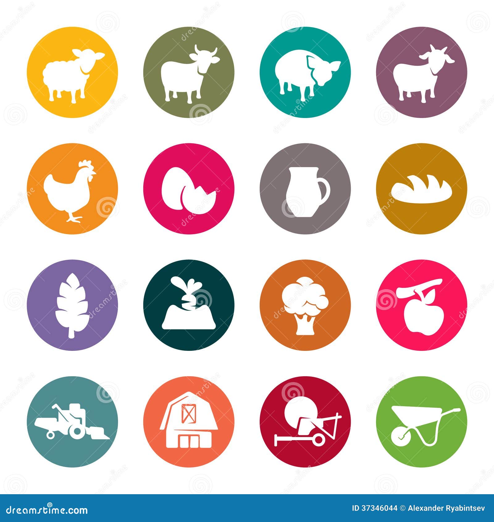 Farm flat icon set stock vector. Illustration of milk - 37346044