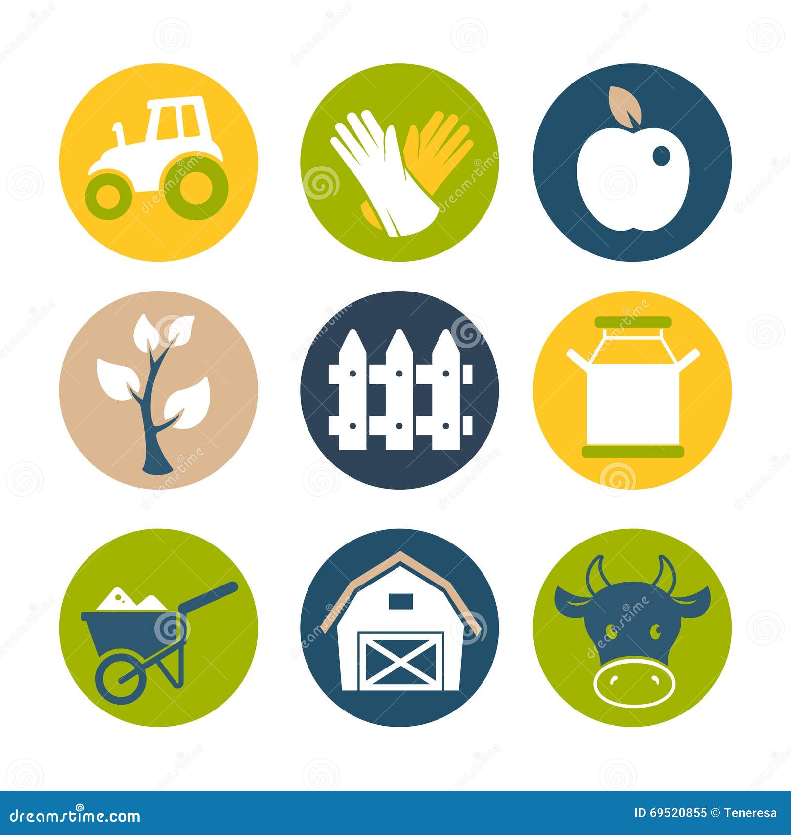 Farm flat icons set stock vector. Illustration of soil - 69520855