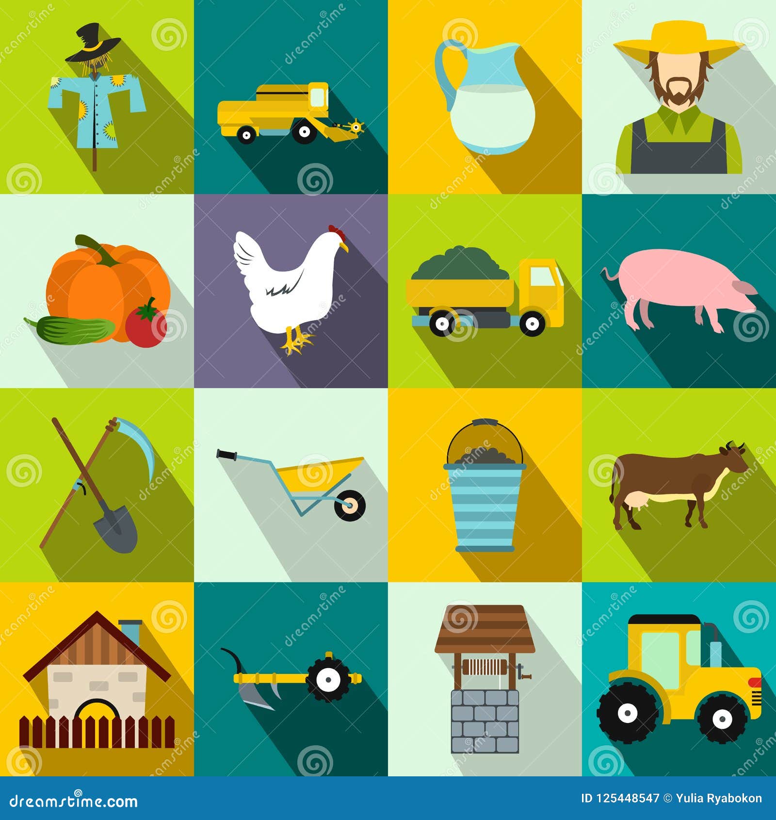 Farm flat icons set stock illustration. Illustration of collection ...
