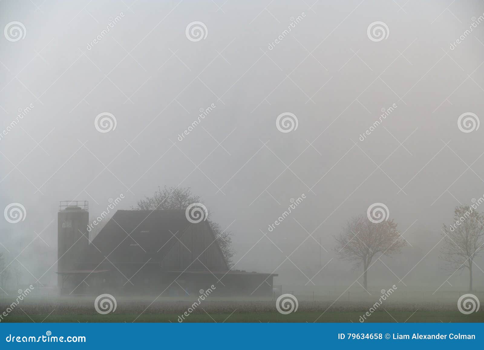 Farm in fog stock photo. Image of foreground, mist, thick - 79634658