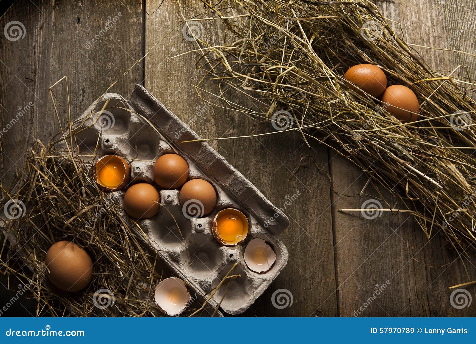 Farm Fresh Eggs on Dark Wooden Table Stock Image - Image of dried ...