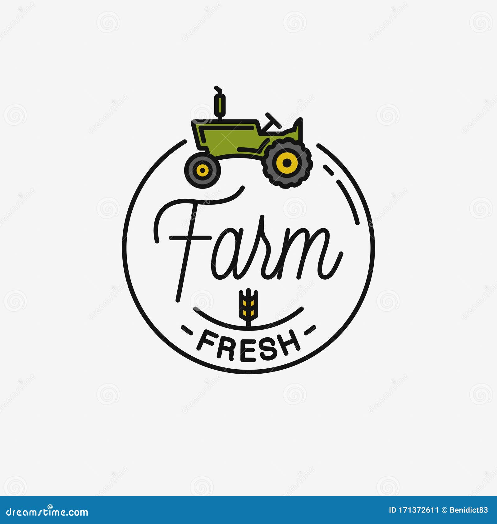 Farm Fresh Logo. Round Linear Logo of Farm Tractor Stock Vector ...