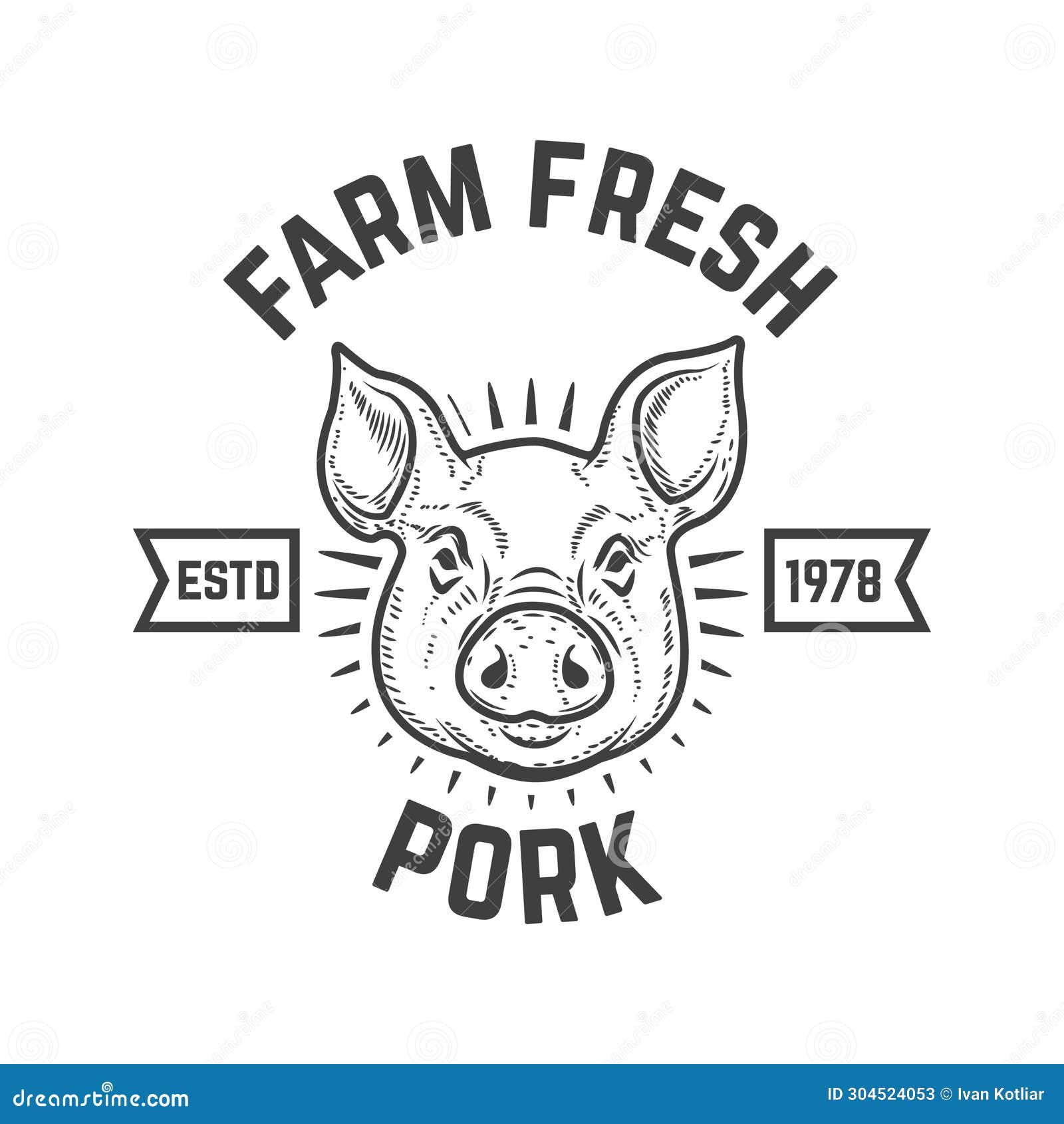 Farm Fresh Pork Meat. Label Template with Pig Meat Stock Vector ...