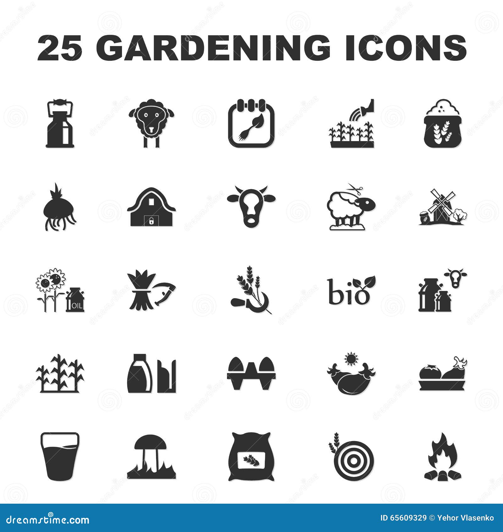 Farm, Gardening 25 Black Simple Icons Set for Web Stock Vector ...