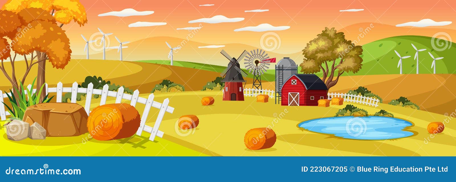 Farm Horizontal Banner Landscape, Cartoon Style Vector Illustration ...
