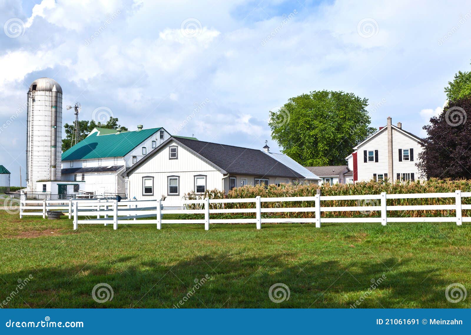 Farm House with Field and Silo Stock Image - Image of building ...