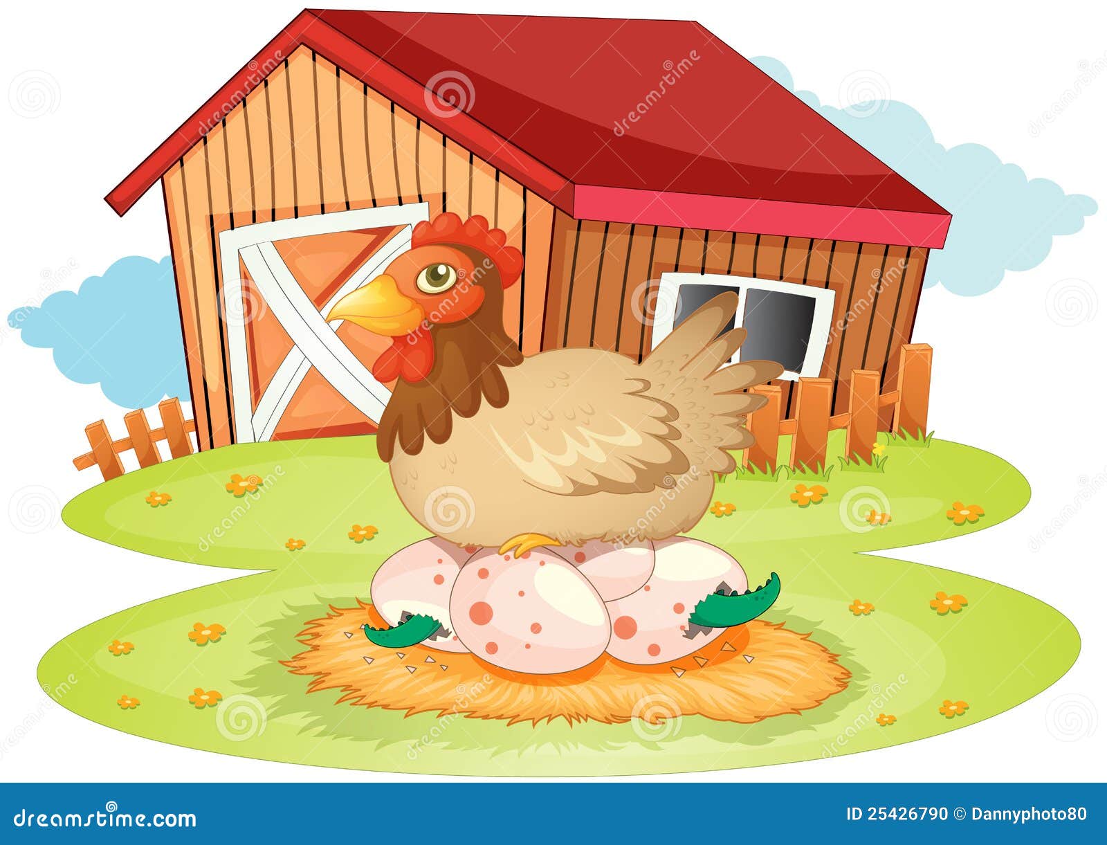 Farm house and hen stock illustration. Illustration of color - 25426790