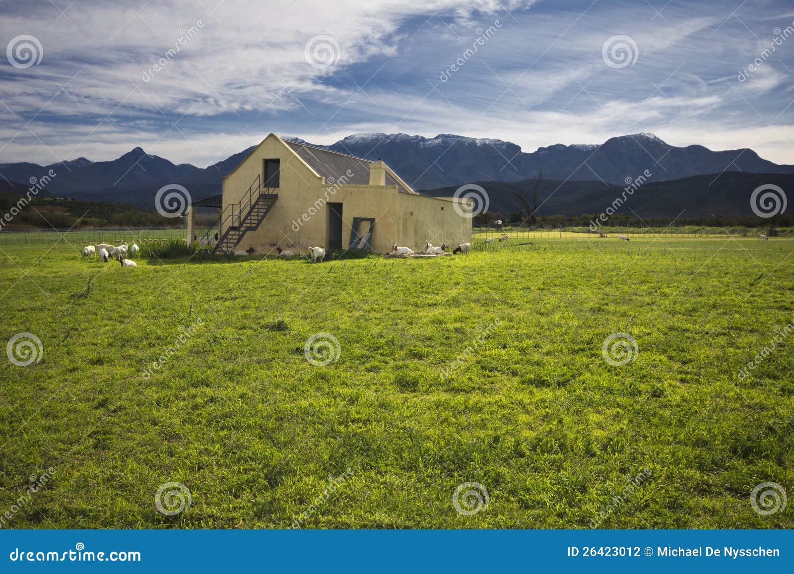 Farm House Landscape, Fields and Mountains Stock Photo - Image of ...