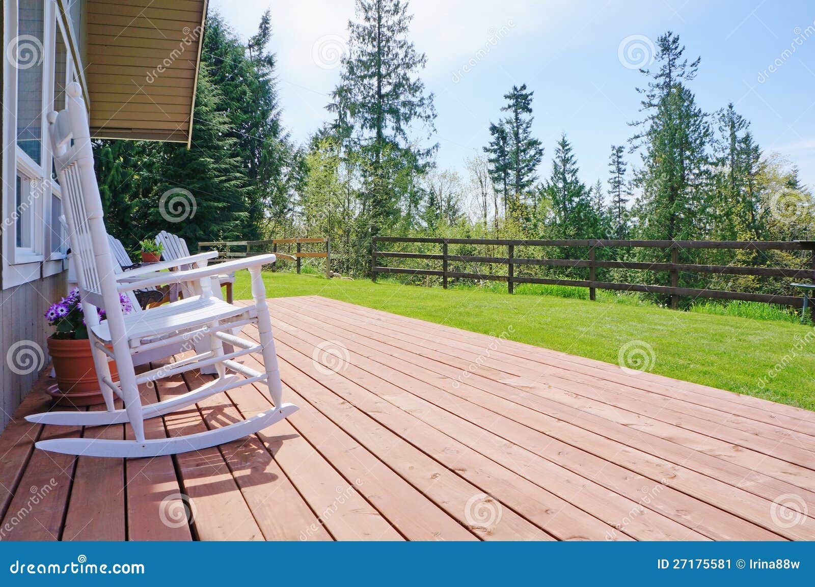 Farm House Open Front Deck with White Chairs Stock Image - Image of ...