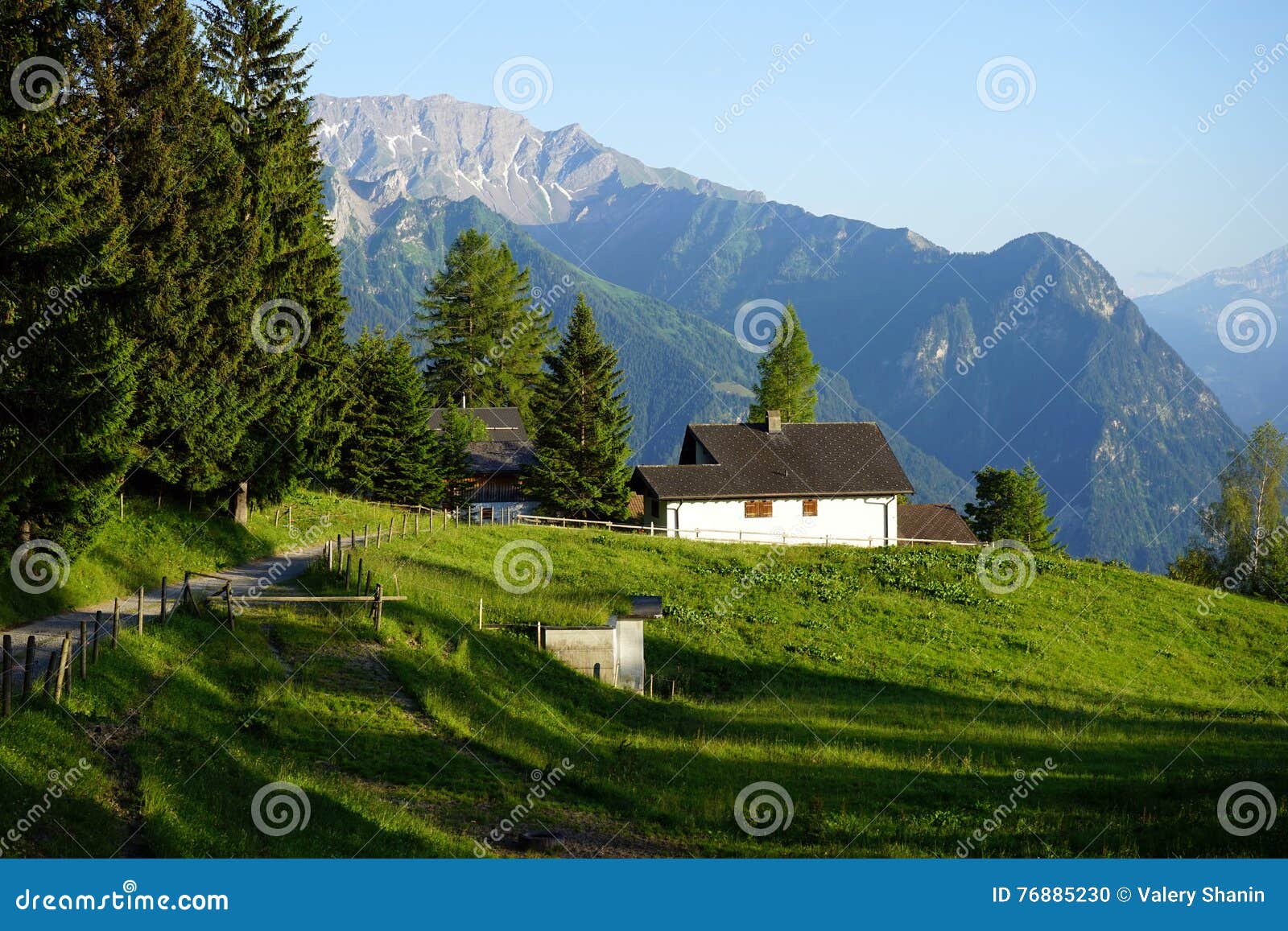 Farm house and pasture stock photo. Image of shadow, view - 76885230