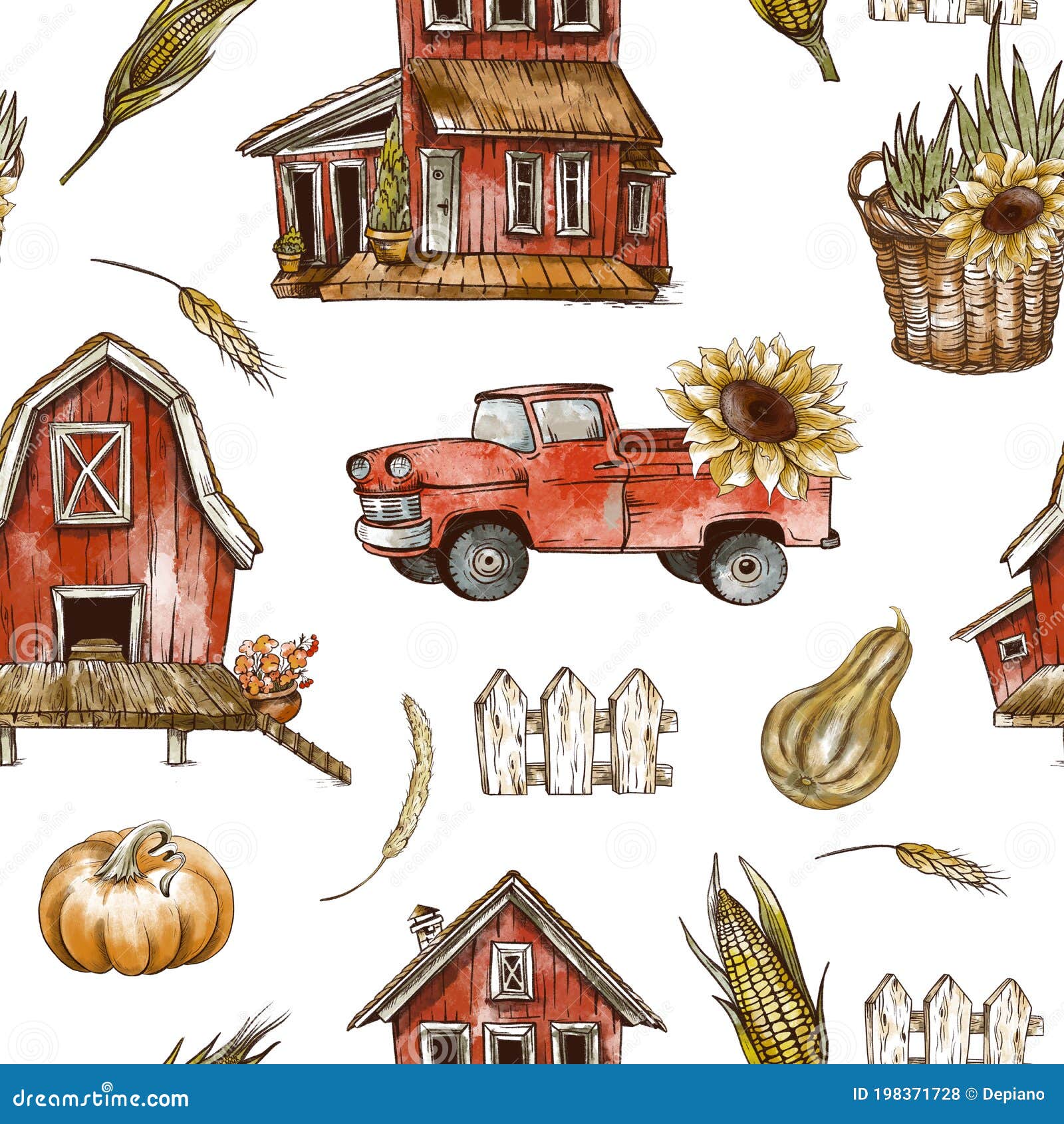 Farm House Seamless Pattern, Rustic Vintage Texture Stock Illustration ...