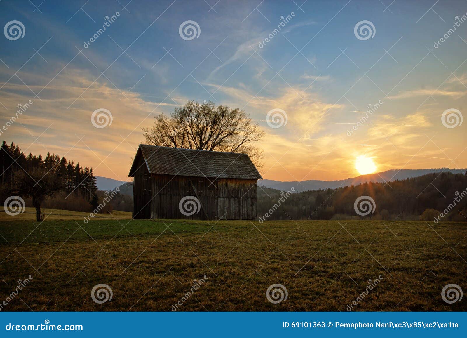 Farm House in Sunset stock image. Image of country, building - 69101363