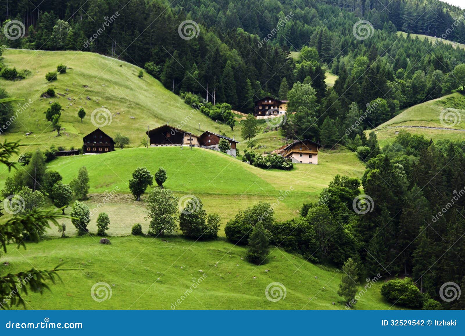 Farm house in the valley stock photo. Image of calmness - 32529542